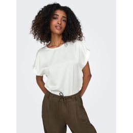 Kurzarmshirt Only "ONLLIEKE S/S SATIN MIX TOP WVN NOOS", Damen, Gr. S, wei&szlig; (snow wei&szlig;), Jersey, Obermaterial: 100% Polyester, unifarben, regular fit normal, Rundhals, mit Umschlag, Shirts, regular fit, Web, Polyester, Rundhals, unifarben