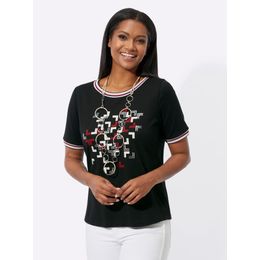 Kurzarmshirt Inspirationen "Rundhals-Shirt", Damen, Gr. 42, schwarz (schwarz, bedruckt), 50% Baumwolle, 50% Modal, bedruckt, gemustert, mehrfarbig, Rundhals, Shirts