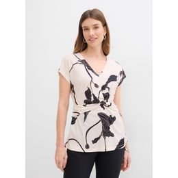 bonprix Shirt, beige, Gr.36/38 (S), feminines Shirt aus leicht gl&auml;nzendem Jersey-Material mit Drapierung vorne in der Taille