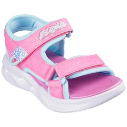 Sandale Skechers "SOLA GLOW SANDAL", M&auml;dchen, Gr. 30, rosa (rosa, mint), Lederimitat, Textil, Glitzer, kontrastfarbene Details, Schuhe Sandale, Sommerschuh mit Klettverschluss, Gr&ouml;&szlig;enschablone zum Download