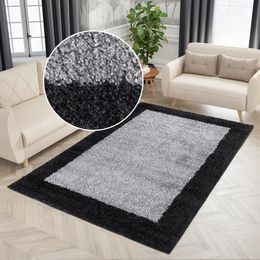 Hochflor-Teppich OTTO HOME "Liams" Gr. 1, grau (anthrazit), B:60cm H:30mm L:90cm, Kunstfaser, Teppiche, mit Bord&uuml;re, besonders weich und kuschelig, Wohnzimmer, Schlafzimmer