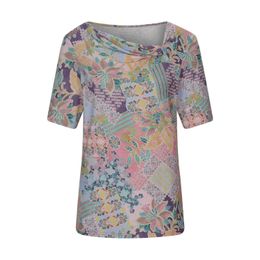 Kurzarmshirt GOLDNER "Kurzgr&ouml;&szlig;e Cityshirt mit Knoten-Detail", Damen, Gr. 19, rosa (salbei, ros&eacute;, gemustert), Obermaterial: 93% Viskose CV. 7% Elasthan EL., figurumspielend, Shirts, stretchbequemer Viskosejersey
