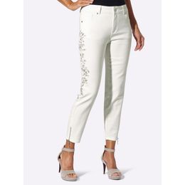 5-Pocket-Jeans Lady, Damen, Gr. 40, Normalgr&ouml;&szlig;en, wei&szlig;, 98% Baumwolle, 2% Elasthan, gebl&uuml;mt, gemustert, lang, Jeans 5-Pocket-Jeans