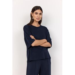 Rundhalsshirt soyaconcept "SC-BANU 231", Damen, Gr. XL, blau (navy), Single Jersey, Obermaterial: 48% Modal, 48% Polyester, 4% Elasthan, unifarben, h&uuml;ftlang, Rundhals, Shirts Rundhalsshirt, aus Viskosemischung mit Modal, Polyester und Elasthan, pflegeleicht