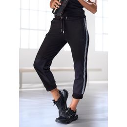 H.I.S. Relax-Caprihose H.I.S, Damen, Gr. S (36/38), N-Gr, schwarz, Interlock, Obermaterial: 100% Baumwolle, unifarben mit Farbeinsatz, bequem ca. Mitte Wade, Hosen, mit seitlichen Tapestreifen