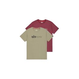 Rundhalsshirt Alpha Industries "Label T 2 Pack", Herren, Gr. L, bunt (olive, burgundy), Single Jersey, Obermaterial: 100% Baumwolle, unifarben, normal normal, Rundhals, gerader Abschluss, Shirts Rundhalsshirt