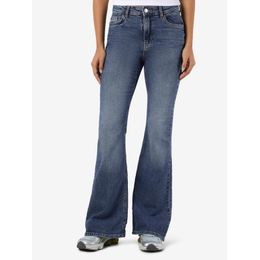 Bootcut-Jeans Noisy may "NMKAREEN HW FLARE LEG JEANS AZ436MB NOOS", Damen, Gr. 26, L&auml;nge 30, blau (medium blau denim), Denim/Jeans, Obermaterial: 99% Baumwolle, 1% Elasthan, unifarben, Jeans
