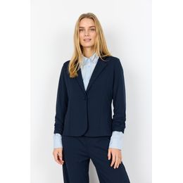 Kurzblazer soyaconcept "SC-SIHAM 97", Damen, Gr. XL, blau (navy), Web, Obermaterial: 95% Polyester, 5% Elasthan, unifarben, normal, V-Ausschnitt, Blazer Kurzblazer, aus Polyester und Elasthan, normale Schnittform, 1-Knopf-Form