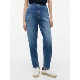 Mom-Jeans Tommy Jeans "MOM JEAN UH TPR", Damen, Gr. 28, L&auml;nge 28, denim medium, Denim/Jeans, Obermaterial: 99% Baumwolle, 1% Elasthan, unifarben, lang, Jeans, Tapered Mom Jeans mit ultrahohem Bund