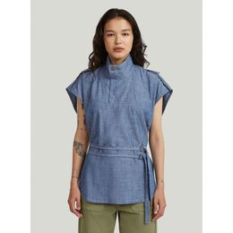 G-Star Raw T-Shirt G-STAR "Double Belted Shirt", Damen, Gr. M, blau (rinsed), Obermaterial: 100% Baumwolle, Shirts T-Shirt