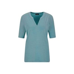 Kurzarmshirt GOLDNER "Kurzgr&ouml;&szlig;e Jerseyshirt mit Blende", Damen, Gr. 19, blau (t&uuml;rkis), Obermaterial: 95% Viskose CV. 5% Elasthan EL., figurumspielend, V-Ausschnitt, Shirts, stretchbequemer Viskosejersey