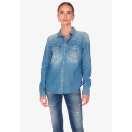 Jeanshemd Le Temps Des Cerises "JUANITA", Damen, Gr. M, EURO-Gr&ouml;&szlig;en, blau, 100% Baumwolle, unifarben, normal, Hemden Jeanshemd, mit klassischem Kragen