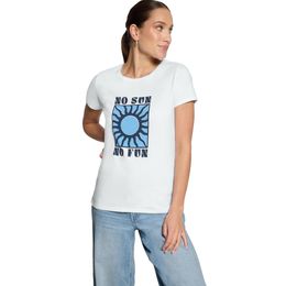 Kurzarmshirt Zero "Damen mit Aufdruck", Damen, Gr. 34, patch wei&szlig;, blau, Jersey, Obermaterial: 95% Baumwolle (organic), 5% Elasthan, figurumspielend normal, Rundhals, Shirts, Glitzer