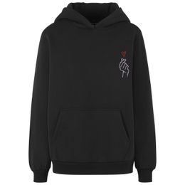 Kapuzenpullover MISS TEE "Miss Tee K Heart EMB Fluffy Hoody", Damen, Gr. L, schwarz, 100% Baumwolle, mehrfarbig, normal, ohne Ausschnitt, Pullover Kapuzenpullover