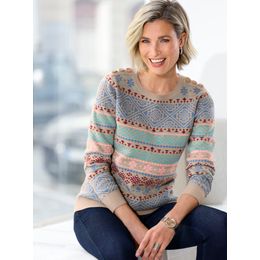 Rundhalspullover Classic Basics "Langarm-Pullover", Damen, Gr. 54, bunt (sesam, bordeaux, gemustert), 100% Polyacryl, gemustert, mehrfarbig, Pullover Rundhalspullover