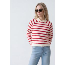 Rundhalspullover Mavi "CREW NECK SWEATSHIRT", Damen, Gr. L, rot (rot striped), Stoff, 100% Baumwolle, normal normal, Rundhals, normaler Saum, Pullover Rundhalspullover, Sweatshirt