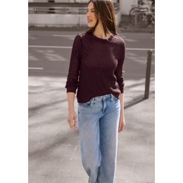 Langarmshirt STREET ONE STUDIO, Damen, Gr. 34, very berry, Web, 97% Baumwolle, 3% Elasthan, unifarben, normal normal, Rundhals, Rippb&uuml;ndchen, Shirts Langarmshirt, im soften Baumwoll-Mix