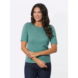 Kurzarmpullover Classic Basics "Kurzarm-Pullover", Damen, Gr. 48, gr&uuml;n (salbei, meliert), 40% Viskose, 30% Polyamid, 25% Polyester, 5% Kaschmir, meliert, Pullover