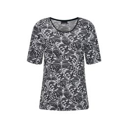 Kurzarmshirt GOLDNER "Cityshirt mit Schmetterlings-Motiv", Damen, Gr. 38, schwarz (schwarz, wei&szlig;, gemustert), Obermaterial: 95% Viskose CV. 5% Elasthan EL., gerade, Shirts, stretchbequemer Viskosejersey