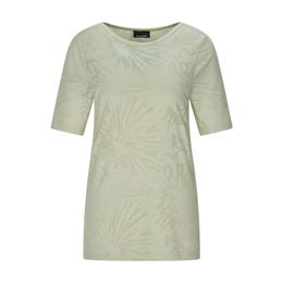 Kurzarmshirt GOLDNER "Viskoseshirt mit floralem Motiv", Damen, Gr. 38, gr&uuml;n (salbei), Obermaterial: 50% Polyester PES. 50% Viskose CV., gerade, U-Boot-Ausschnitt, Shirts, stretchbequmer Ausbrennerjersey