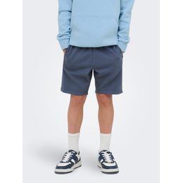 Sweatbermudas ONLY & SONS JUNIOR "OSJCERES SHORTS SWT NOOS", M&auml;dchen, Gr. 164, N-Gr, vintage indigo, angeraute Sweatware, Obermaterial: 65% Baumwolle, 35% Polyester, unifarben, regular fit kniefrei, Hosen, Baumwollmischung, regular fit