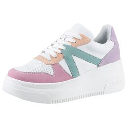 Plateausneaker Rieker, Damen, Gr. 42, wei&szlig; (wei&szlig; pastellfarben), Lederimitat, Nubuklederimitat, Schuhe Plateausneaker, mit pastellfarbenen Kontrasten, Freizeitschuh, Halbschuh, Schn&uuml;rschuh