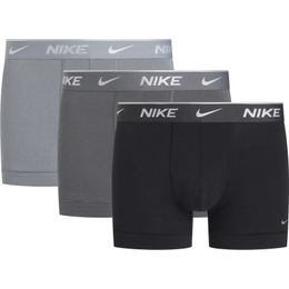 Trunk NIKE UNDERWEAR "TRUNK 3PK", Herren, Gr. XL, 3 Stk., schwarz (blk, iron gry, cool gry hi sh text wb), Jersey, Obermaterial: 95% Baumwolle, 3% sonstige Fasern, 2% Elasthan, unifarben, k&ouml;rpernah, Unterhosen, mit farbigem NIKE Logo-Elastikbund