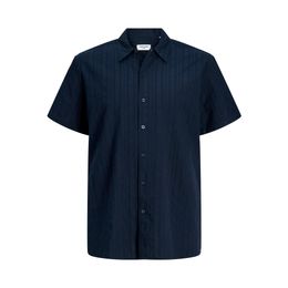 Jack & Jones PlusSize Kurzarmhemd "JORRIVIERA TEXTURE SHIRT SS PLS", Herren, Gr. 4XL, N-Gr, sky captain, Web, Obermaterial: 100% Baumwolle, JACK & JONES PLUSSIZE, unifarben, regular fit normal, gerader Abschluss, Hemden, mit Knopfleiste