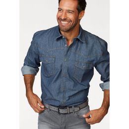 Jeanshemd Arizona, Herren, Gr. 41/42 (L), N-Gr, blau (blau stone), Jeans, Obermaterial: 100% Baumwolle, unifarben, Basic, normal, mit Kn&ouml;pfen, Hemden Jeanshemd, Western Stil