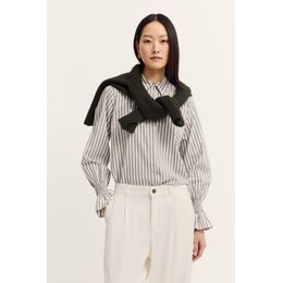 Langarmbluse Bugatti "Gestreift", Damen, Gr. 34, 140, moos, 100% Baumwolle, gestreift, normal, ohne Ausschnitt, 1-Knopf-Manschette, Blusen, mit Smok-Manschette & Hemdkragen