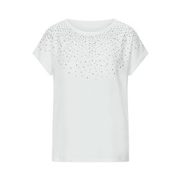 Kurzarmshirt GOLDNER "Jerseyshirt mit Glitzersteinen", Damen, Gr. 40, wei&szlig; (cremewei&szlig;), Obermaterial: 100% Viskose CV., gerade, U-Boot-Ausschnitt, Shirts, Hot Fix Steinchen auf dem Vorderteil