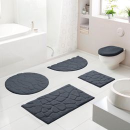 Badematte Grund "Ashtar, Badvorleger, Badezimmer Teppich, 3D-Design", anthrazit, H:20mm, Polyester, Badematten, Badematte, Hoch-Tief-Design mit organischer Steinoptik, Made in Europe