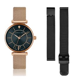 Quarzuhr ISABELLA FORD "SFB8-1", gold (rose gold, schwarz), Armbanduhren, Damen, Quarzuhr