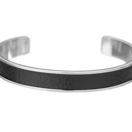 Armband PHILIPP BLANC "PBA35BS", schwarz, silber, Armb&auml;nder, Herren, 17cm, Edelstahl Leder, Edelstahl, Leder, Armband