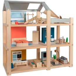Puppenhaus Small Foot "Natur mit M&ouml;beln", beige (natur), Puppenh&auml;user, KinderB:67cm H:67cm T:30cm, Holz, Kunststoff, Metall, Polyester, B:67cm H:67cm T:30cm