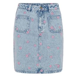 Jeansrock Kaffe "Denimrock KAbabena", Damen, Gr. 46, blau (blau denim, pink flower emb.), Obermaterial: 95% Baumwolle CO. 5% Polyester PES., R&ouml;cke Jeansrock