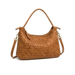 Schultertasche "Vintage", Damen, Gr. B/H/T: 38cm x 24cm x 11cm onesize, braun, Leder, Collezione Alessandro, Taschen Schultertasche, aufwendig geflochtenes Leder