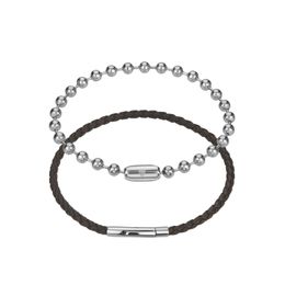 Armband MARC LAUDER "MS01RS", schwarz braun, silber, Armb&auml;nder, Herren, 21.2cm/21.5cm, Edelstahl Leder, Edelstahl, Leder, Armband