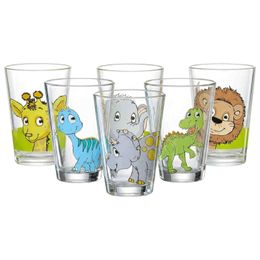 Ritzenhoff & Breker Kinderbecher RITZENHOFF & BREKER "Kindergl&auml;ser Dino und Dschungeltiere 200 ml 6er Set bunt", bunt, B:7cm H:10cm &Oslash;:7cm, Glas, Trinkgef&auml;&szlig;e, Kinderbecher, Sp&uuml;lmaschinengeeignet