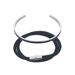 Armband MARC LAUDER "MS03LS", dunkelblau, silber, Armb&auml;nder, Herren, 37cm/Inner diameter 6cm, Edelstahl Leder, Edelstahl, Leder, Armband