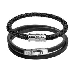 Armband PHILIPP BLANC "PBS02BS", schwarz, Armb&auml;nder, Herren, 21cm / 2x21cm, Edelstahl Leder, Edelstahl, Leder, Armband