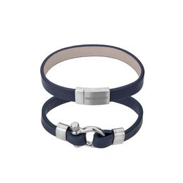 Armband Set PHILIPP BLANC "PBS10LS", dunkelblau, silber, Armb&auml;nder, Herren, 21cm / 19cm, Edelstahl Leder, Edelstahl, Leder
