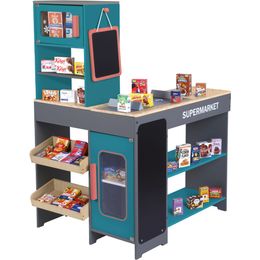 Kaufladen Tanner "Moderner Supermarkt", blau (grau, t&uuml;rkis), Kaufl&auml;den, KinderB:55cm H:95cm T:68cm, Holz, inkl 40 Kaufladenminiaturen; aus Holz, B:55cm H:95cm T:68cm