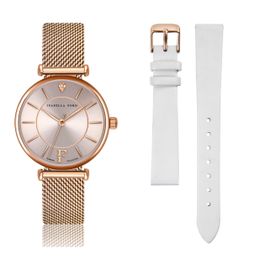 Quarzuhr ISABELLA FORD "SFB7-1", rose gold, wei&szlig;, Armbanduhren, Damen, Quarzuhr