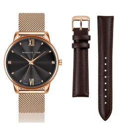 Quarzuhr ISABELLA FORD "SFB6-1", rose gold, braun, Armbanduhren, Damen, Quarzuhr