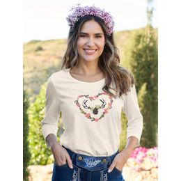 Trachtenshirt Classic Basics "3/4-Arm-Shirt", Damen, Gr. 48, wei&szlig;, rot, 100% Baumwolle, bedruckt, gemustert, mehrfarbig, Rundhals, Shirts
