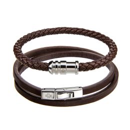 Armband PHILIPP BLANC "PBS02RS", schwarz braun, Armb&auml;nder, Herren, 21cm / 2x21cm, Edelstahl Leder, Edelstahl, Leder, Armband
