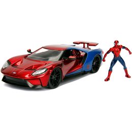 Spielzeug-Auto Jada "Marvel Spiderman 2017 Ford GT 1:24", rot (rot, blau), Spielzeugfahrzeuge, Kinder, Kunststoff, Metall