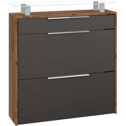 borchardt M&ouml;bel Schuhschrank BORCHARDT M&Ouml;BEL "Oliva", grau (vintage eichefarben, graphit matt), B:89cm H:96cm T:24cm, Holzwerkstoff, Schr&auml;nke, Schuhschrank, Breite 89 cm, h&auml;ngend, mit 2 Doppeltrommel und 1 Schubkasten