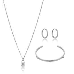 Ohrring und Ketten Set MARC LAUDER "MS011S", silber, Schmuck_Sets, Damen, 44-55cm/Inner diameter 6cm, Edelstahl, 44-55cm/Inner diameter 6 cm